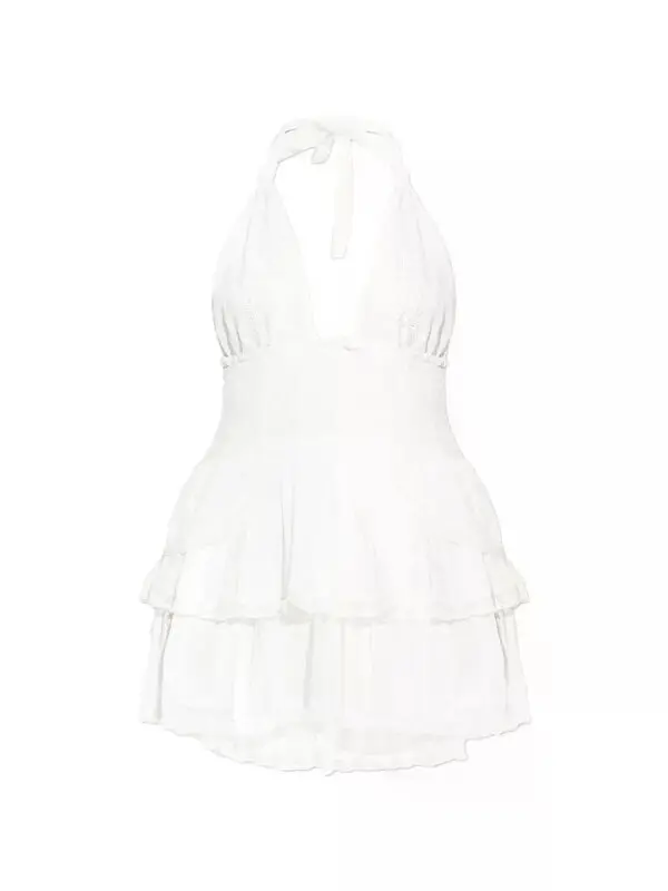 LoveShackFancy Tiered V-neck Mini Dress