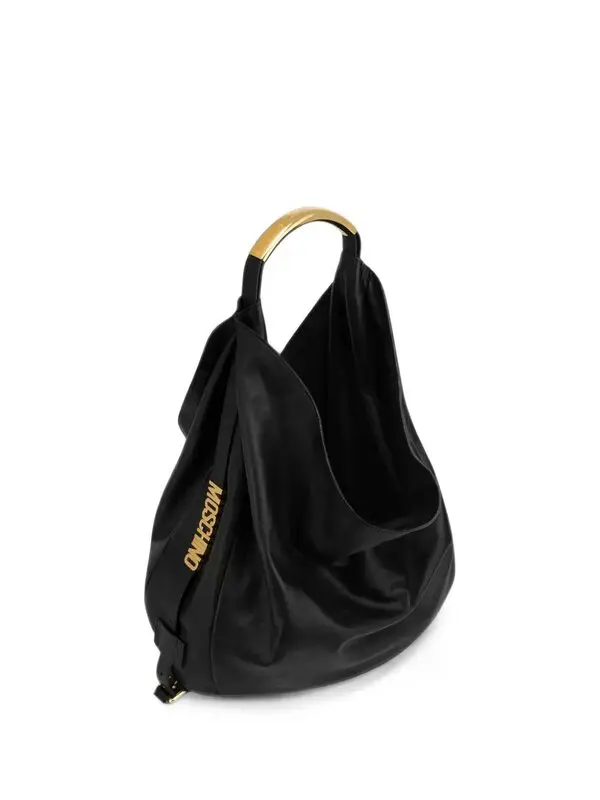 Moschino Large Handle Me Bag With Metal Lettering Logo - Black