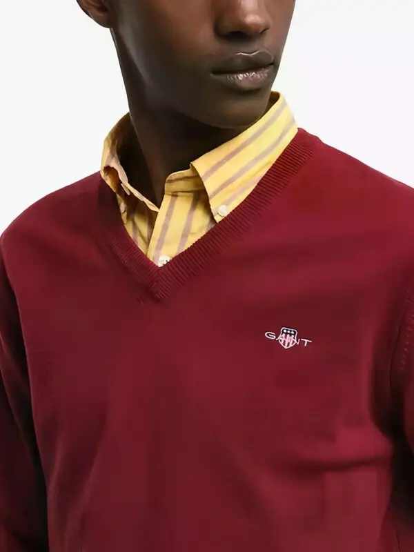 Gant V-neck Sweater With Logo Embroidery