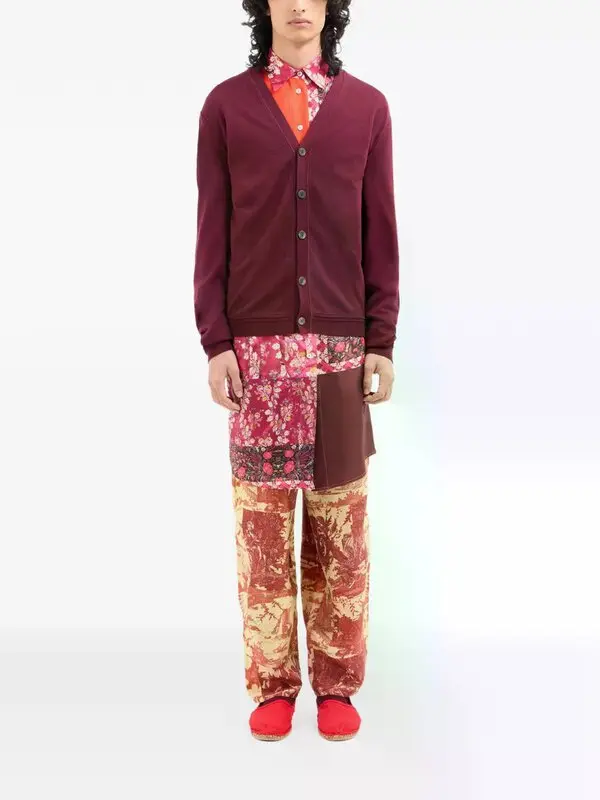 PIERRE-LOUIS MASCIA Tricot Toile Print V-neck Cardigan - Red