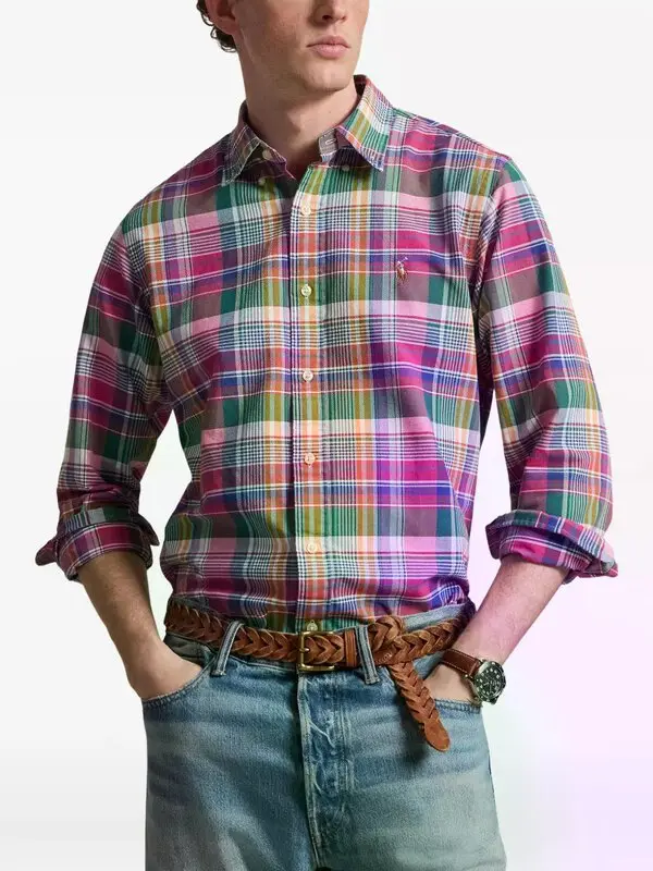 Polo Ralph Lauren Plaid-pattern Embroidered-logo Shirt - Pink
