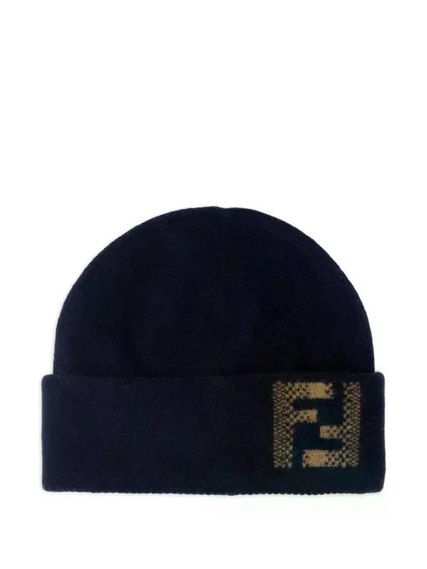 Fendi Ff-motif Wool Beanie - Blue