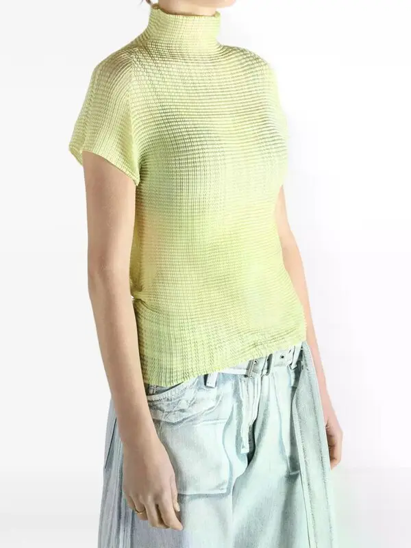 Issey Miyake Pleated High-neck Top - Yellow