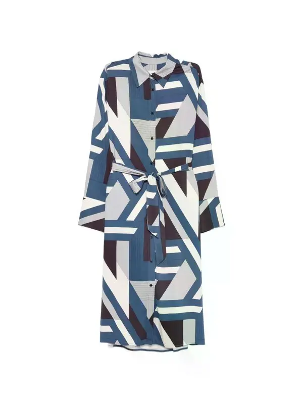 Gant Patterned Tie-waist Midi Shirt Dress - Blue