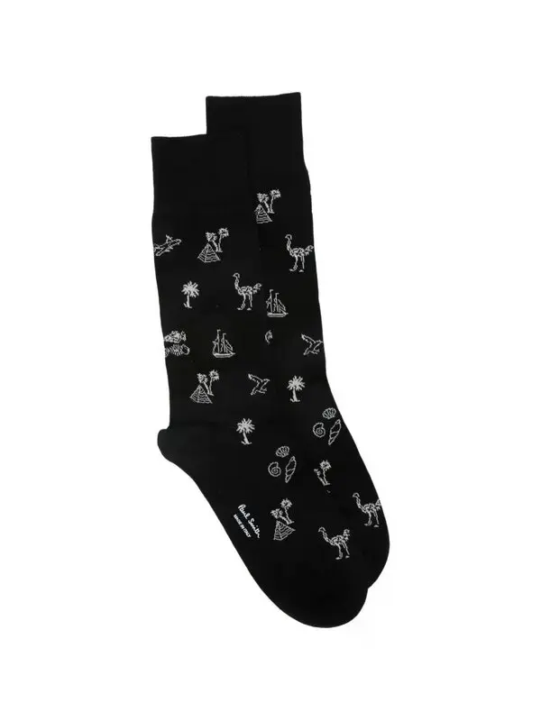 Paul Smith Patterned Crew Socks - Black