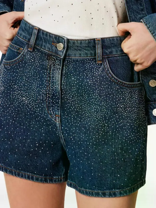 TWINSET Rhinestone-embellished Denim Shorts