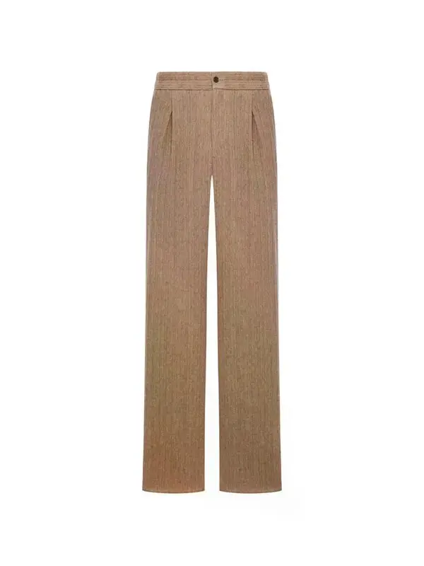 Giorgio Armani Pleated Linen Trousers - Neutrals