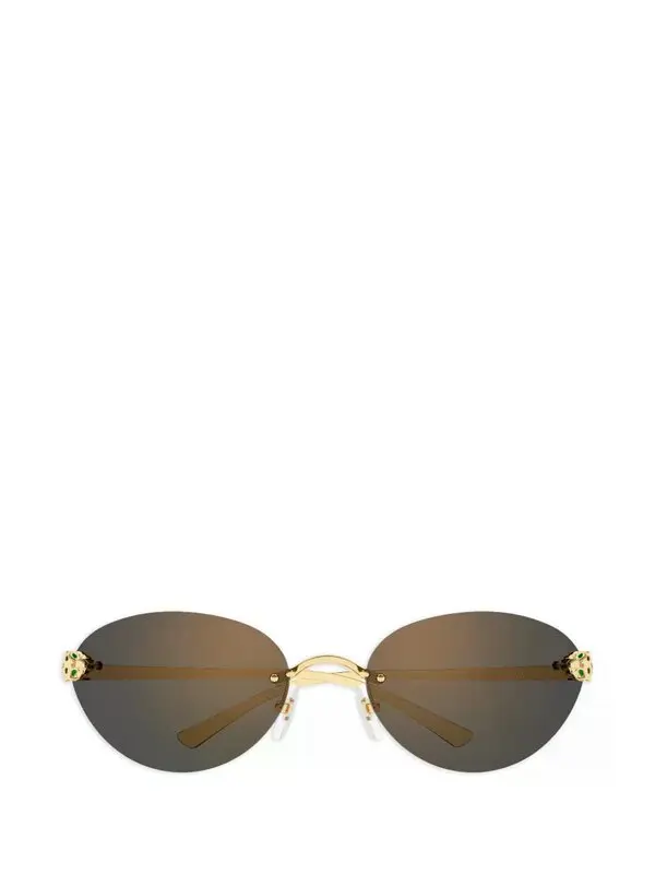 CARTIER Panther-detail Oval Sunglasses - Brown