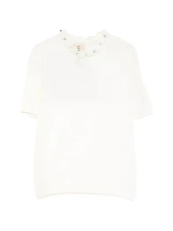 Valentino Garavani Embellished Scalloped Virgin Wool Blouse