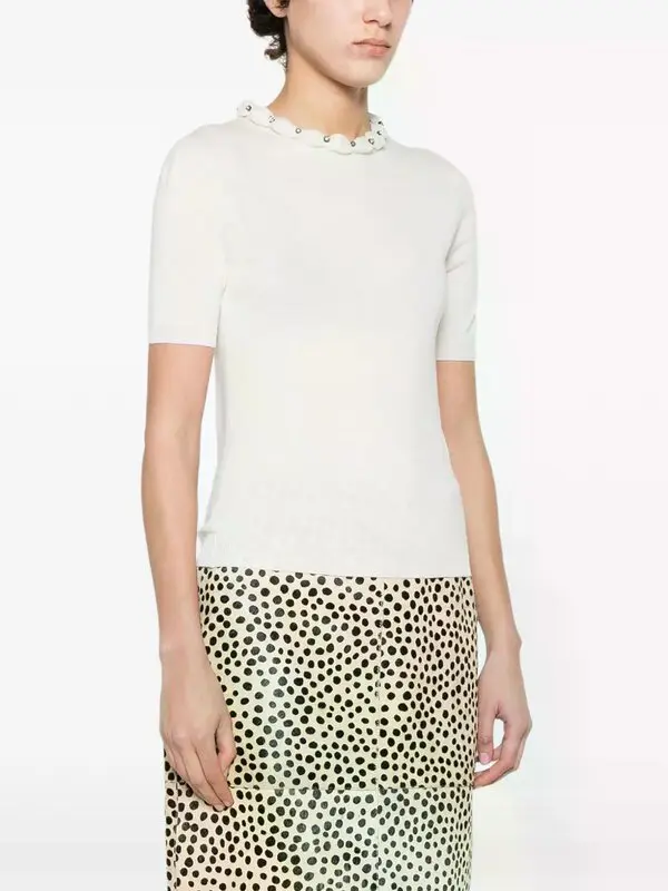 Valentino Garavani Embellished Scalloped Virgin Wool Blouse