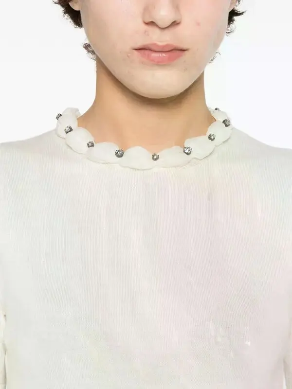 Valentino Garavani Embellished Scalloped Virgin Wool Blouse