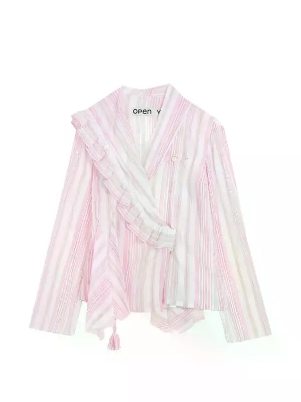 OPEN YY Striped Ruffle Blouse