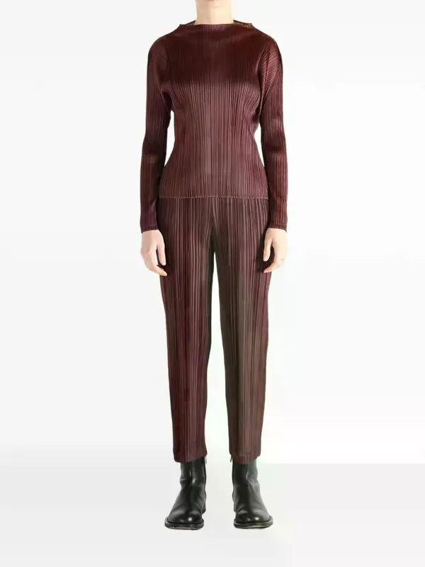 Issey Miyake Pleated Long-sleeve Top - Red