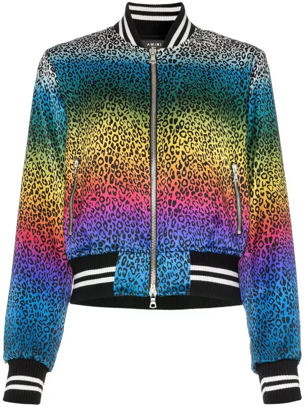 Amiri Leopard Rainbow Bomber Jacket - Black White