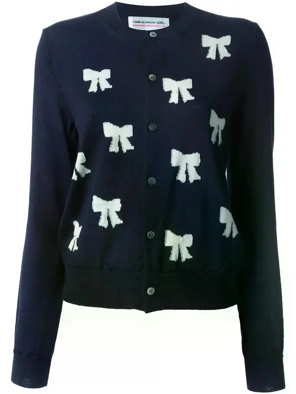 Comme Des Garçons Bow Intarsia Cardigan - Blue