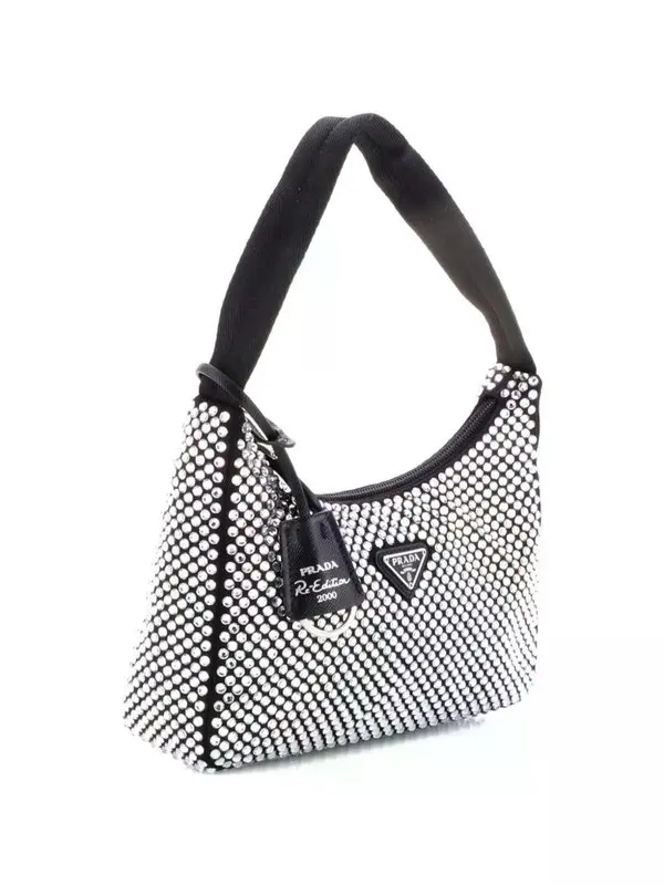 Prada Re-edition 2000 Crystal Embellished Mini Hobo Bag - Black