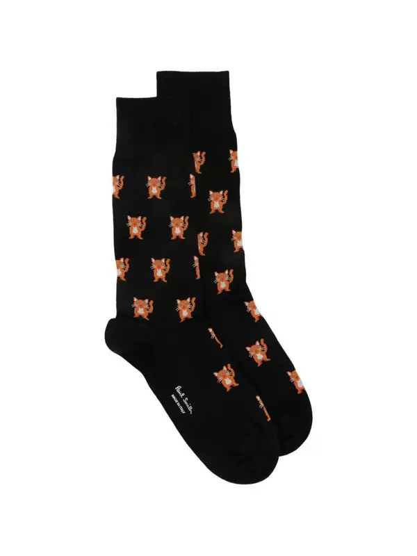Paul Smith Miro Cat-print Socks - Black