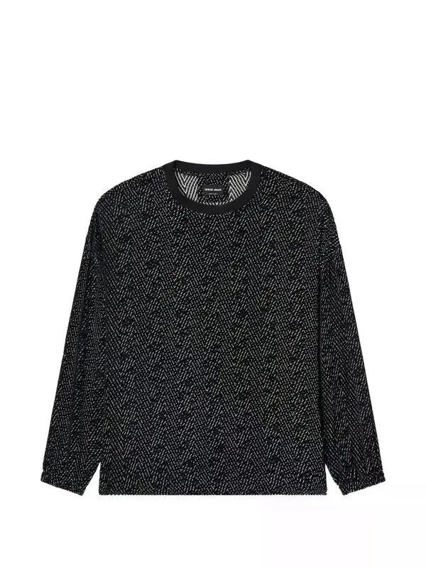 Giorgio Armani Printed Crew-neck Long-sleeve T-shirt - Black