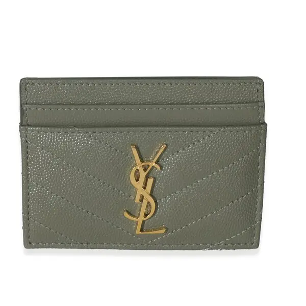 Saint Laurent Light Grain De Poudre Matelasse Cassandre Card Case - Green