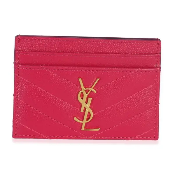 Saint Laurent Fresh Fuxia Grain De Poudre Matelasse Cassandre Card Case - Red