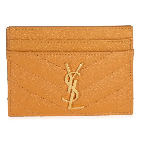 Saint Laurent Senape Grain De Poudre Matelasse Cassandre Card Case - Yellow