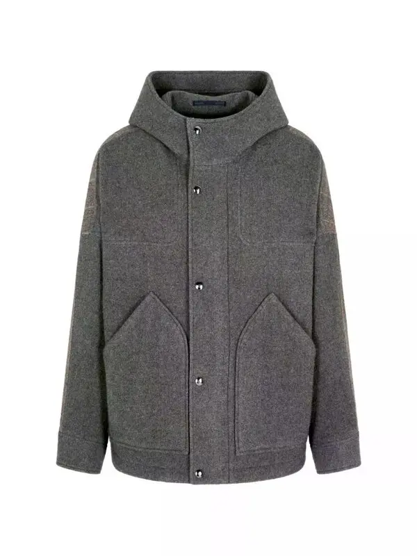 Giorgio Armani Hooded Buttoned Peacoat - Grey