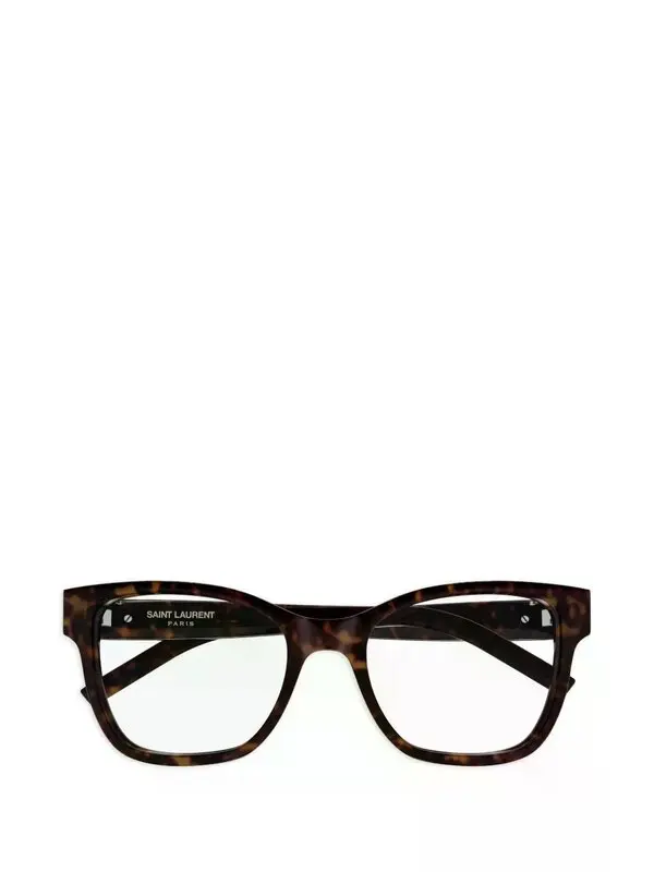 Saint Laurent Patterned Eyeglasses With Logo Plaque - Brown