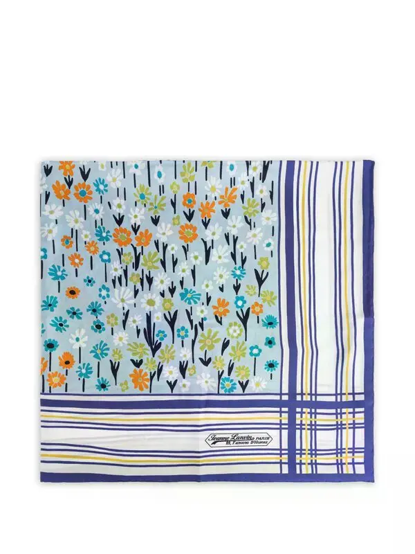 LANVIN Floral-print Striped Scarf - Blue