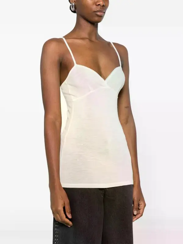 FORTE_FORTE Scalloped Trim V-neck Spaghetti Strap Top - Neutrals