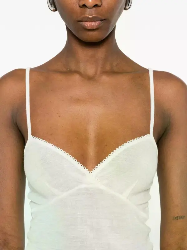 FORTE_FORTE Scalloped Trim V-neck Spaghetti Strap Top - Neutrals