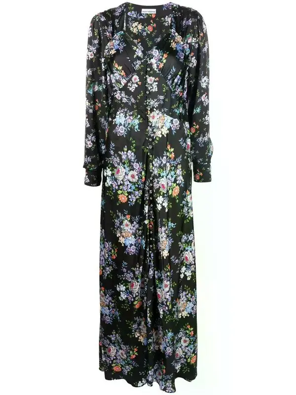 Rabanne Floral Print Long-sleeve Maxi Dress