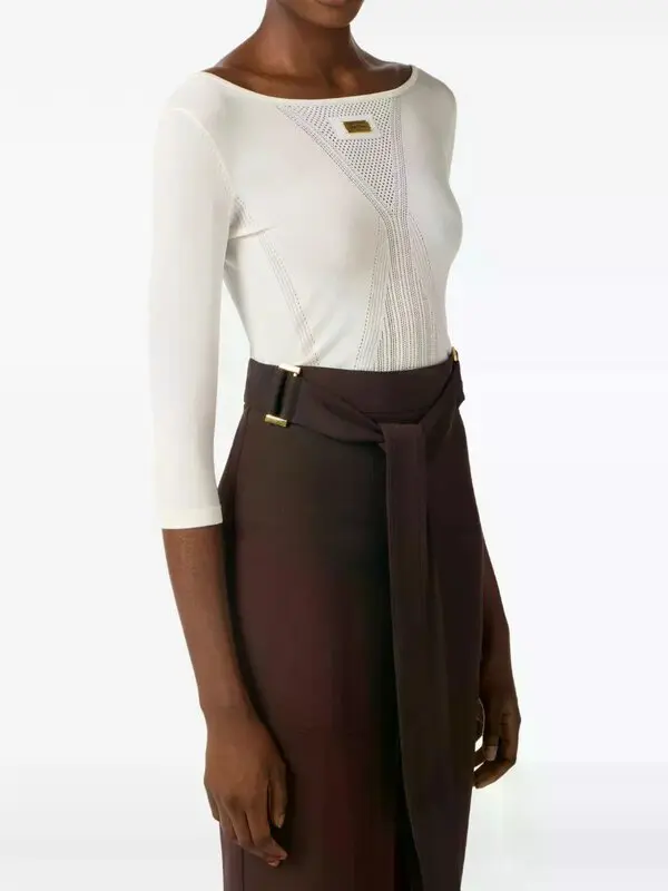 Elisabetta Franchi Logo Plaque Knit Top - Neutrals