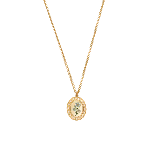 FABLE ENGLAND Forget Me Not Pearl Cameo Necklace - Gold