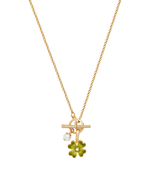 FABLE ENGLAND Lucky Clover & Pearl Toggle Necklace - Gold