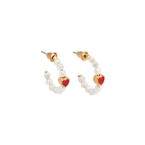 FABLE ENGLAND Love Heart Pearl Hoop Earrings - Gold