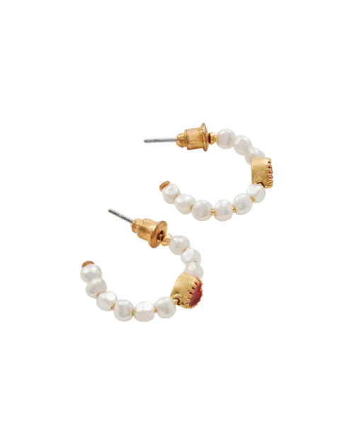 FABLE ENGLAND Love Heart Pearl Hoop Earrings