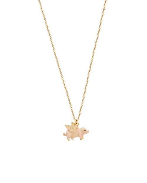 FABLE ENGLAND Flying Pig Enamel Necklace - Gold