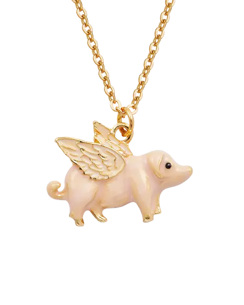 FABLE ENGLAND Flying Pig Enamel Necklace