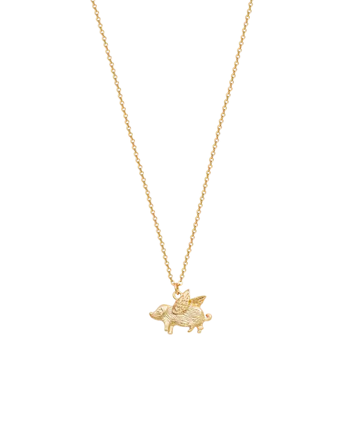 FABLE ENGLAND Flying Pig Enamel Necklace