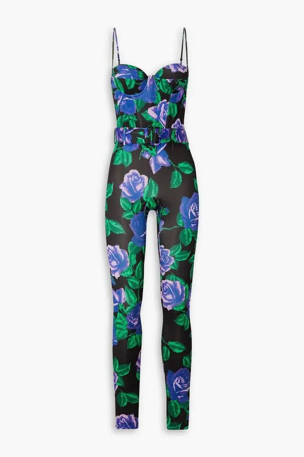 RICHARD QUINN Belted Floral-print Stretch-satin Jumpsuit - Purple