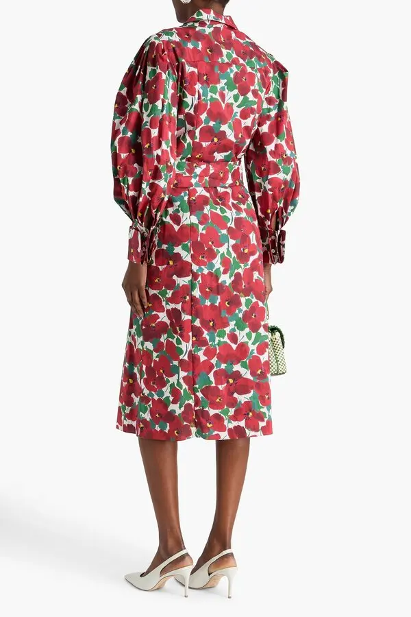 carolina herrera red floral dress Carolina Herrera Strapless Ruched Floral-print Crepe Midi Dress - Women - Red Dresses