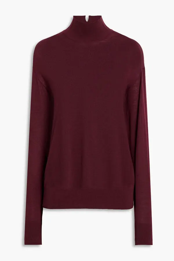 Another Tomorrow Wool Turtleneck Sweater - Burgundy