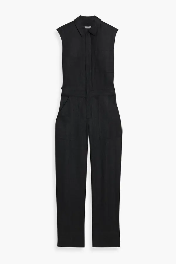 Another Tomorrow Linen-blend Twill Jumpsuit - Black