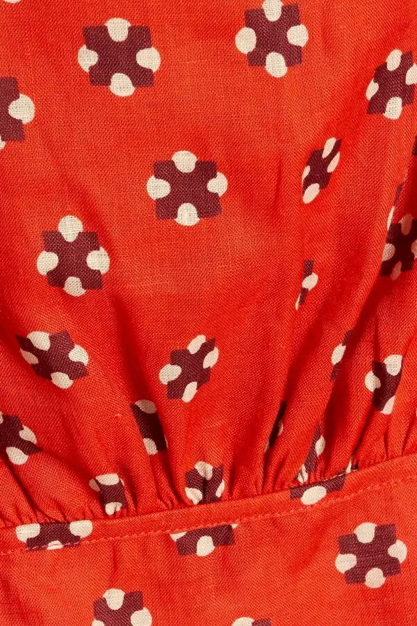 Johanna Ortiz Printed Linen Maxi Dress With Cutout - Bright Orange
