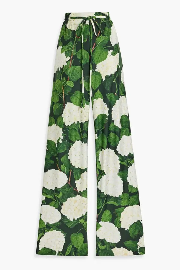 Oscar De La Renta Floral-print Jersey Wide-leg Pants - Green