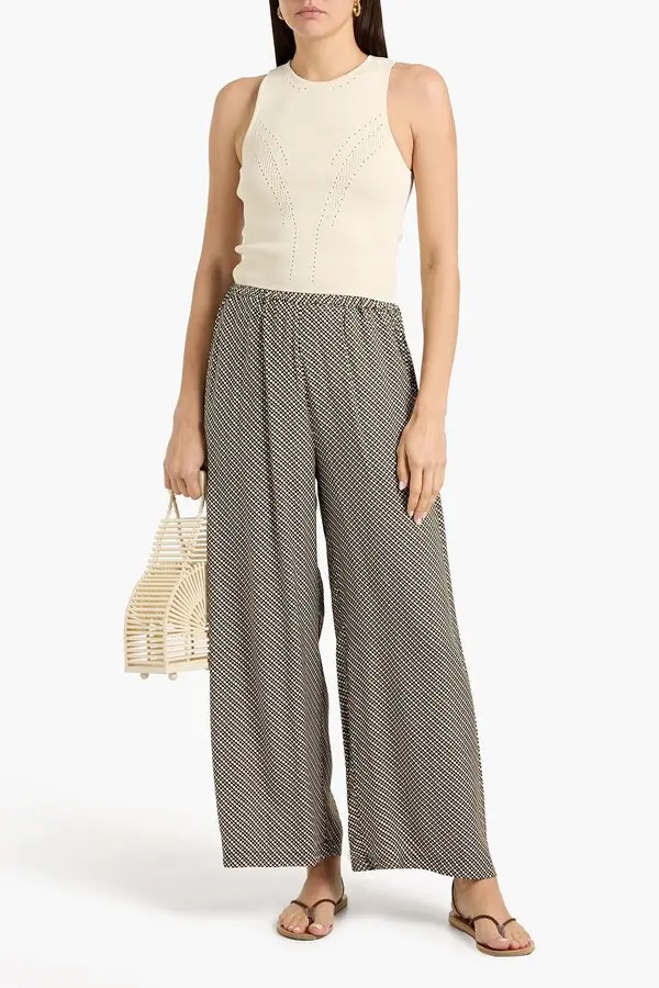 LEMLEM Printed Wide-leg Crepe De Chine Pants