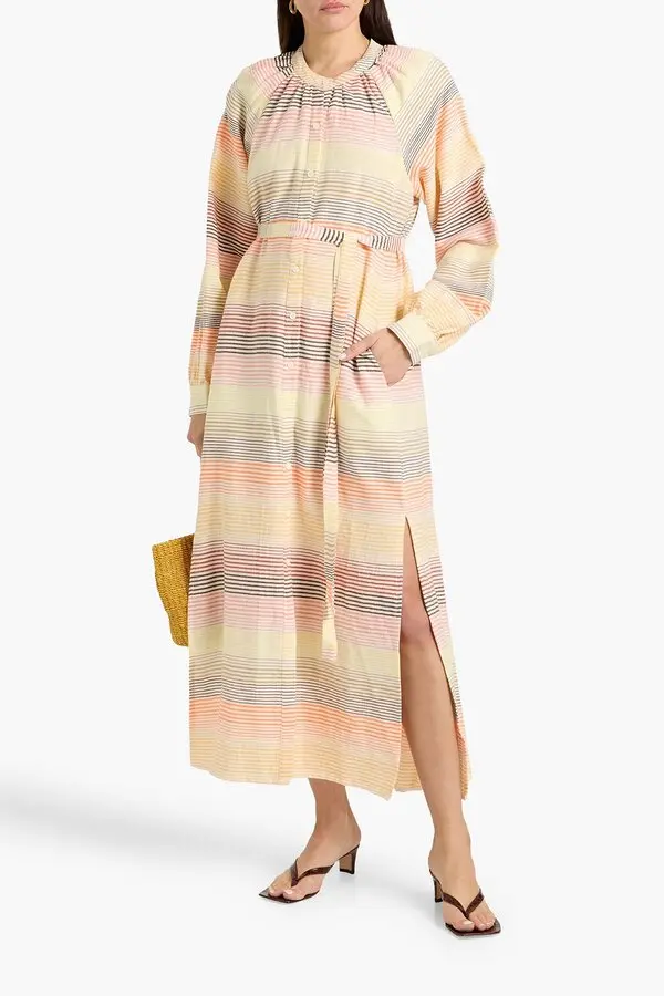 LEMLEM Striped Cotton-blend Maxi Shirt Dress