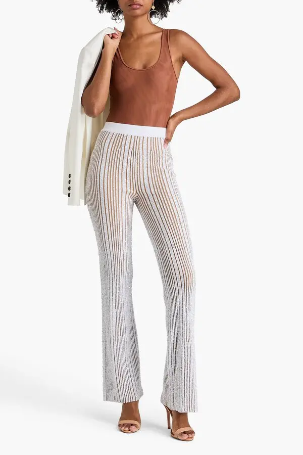 Missoni Metallic Ribbed-knit Bootcut Pants - Off-white