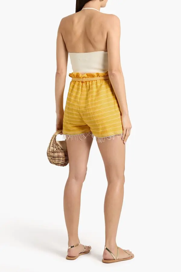 LEMLEM Belted Striped Cotton Shorts