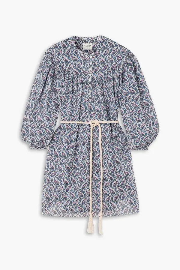 MARANT ETOILE Kildi Belted Floral-print Mini Dress - Azure
